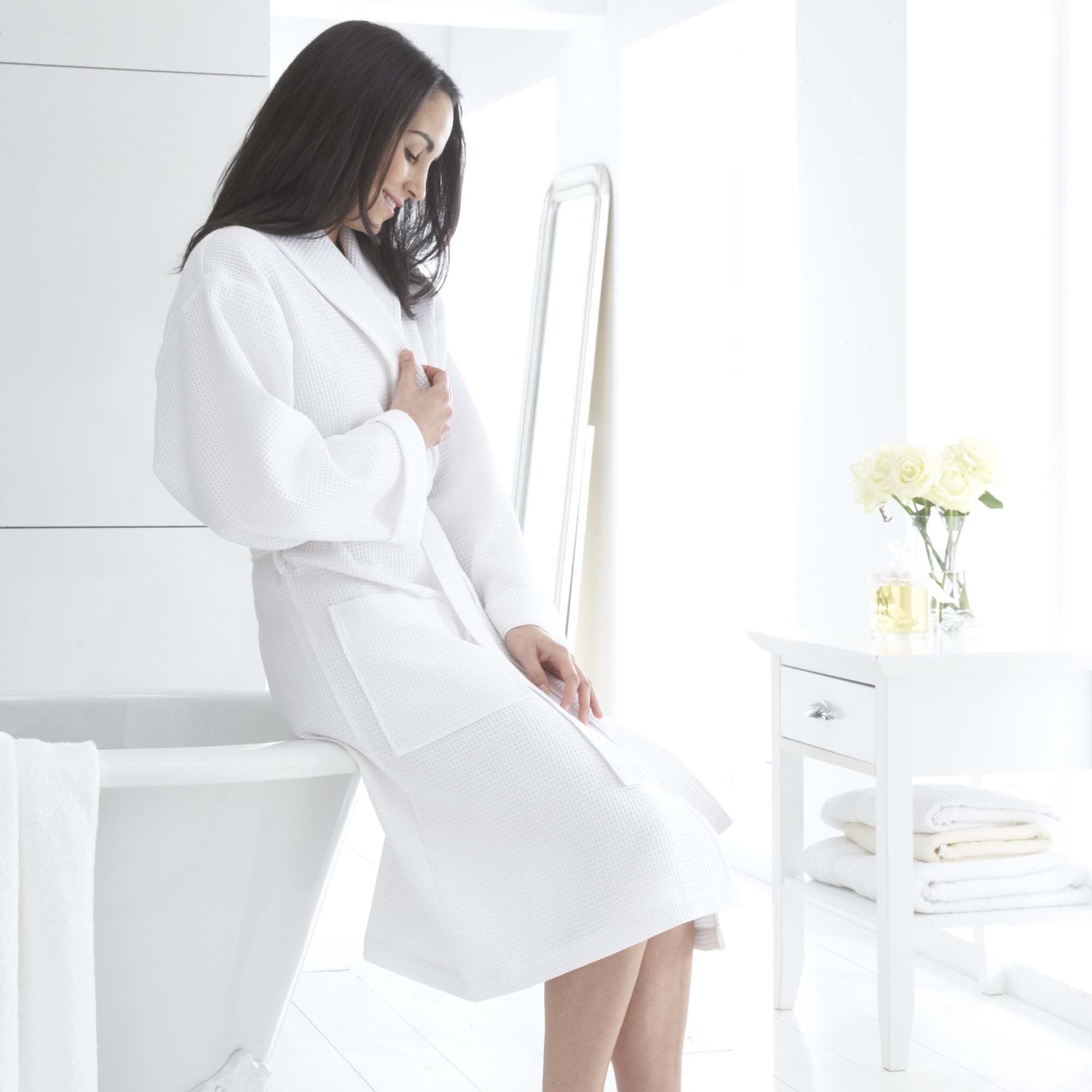 Tivoli Cotton Waffle Dressing Gown Bath Robe - White or Dark Blue – The ...