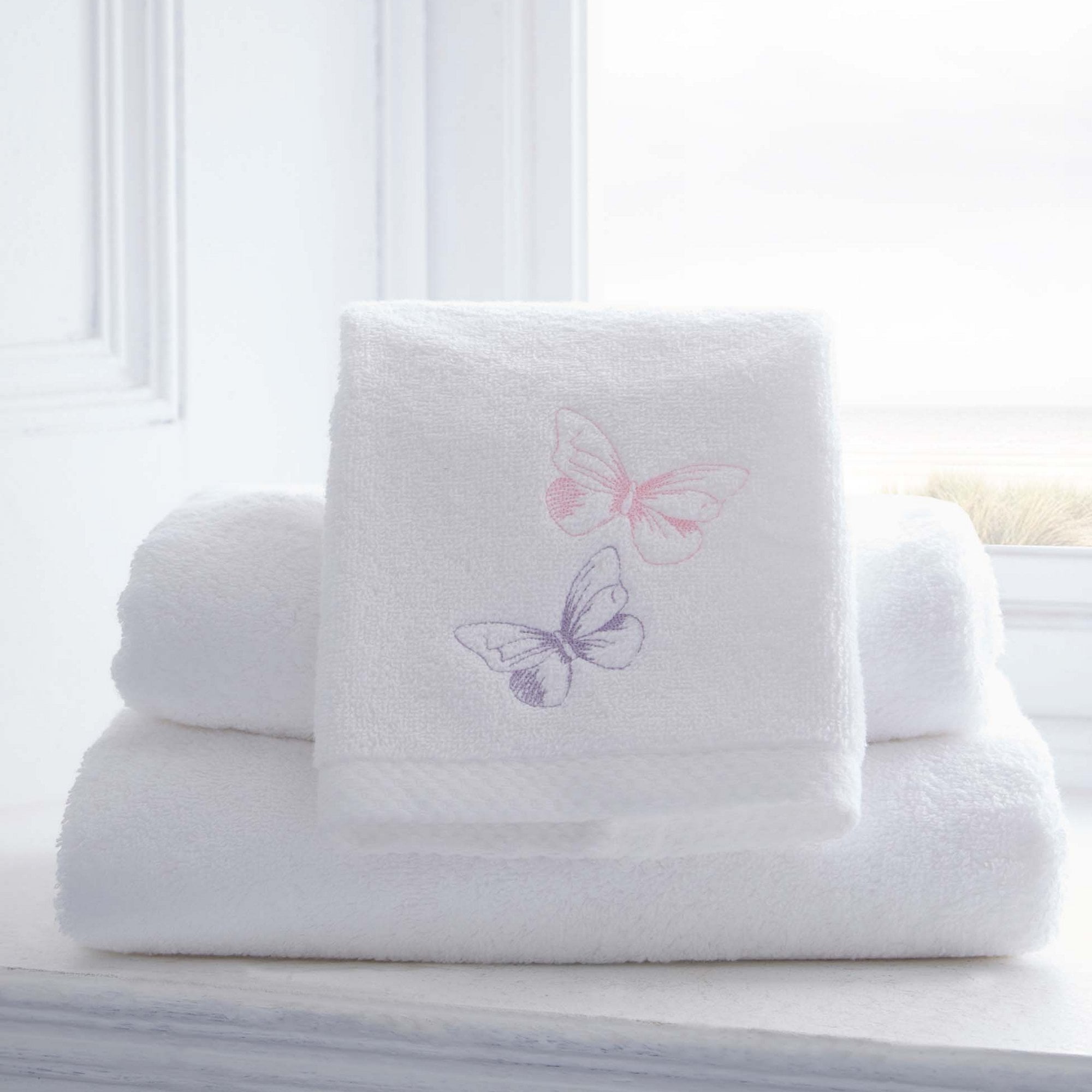 Butterfly Embroidered Personalised Bath Towel |The Fine Cotton Company
